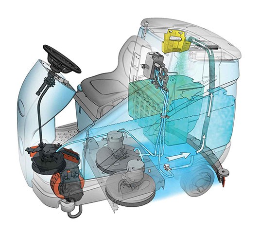 T16 Battery Ride-On Floor Scrubber | Tennant Company