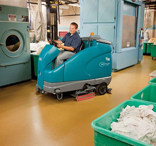 T16 Battery Ride-On Floor Scrubber | Tennant Company